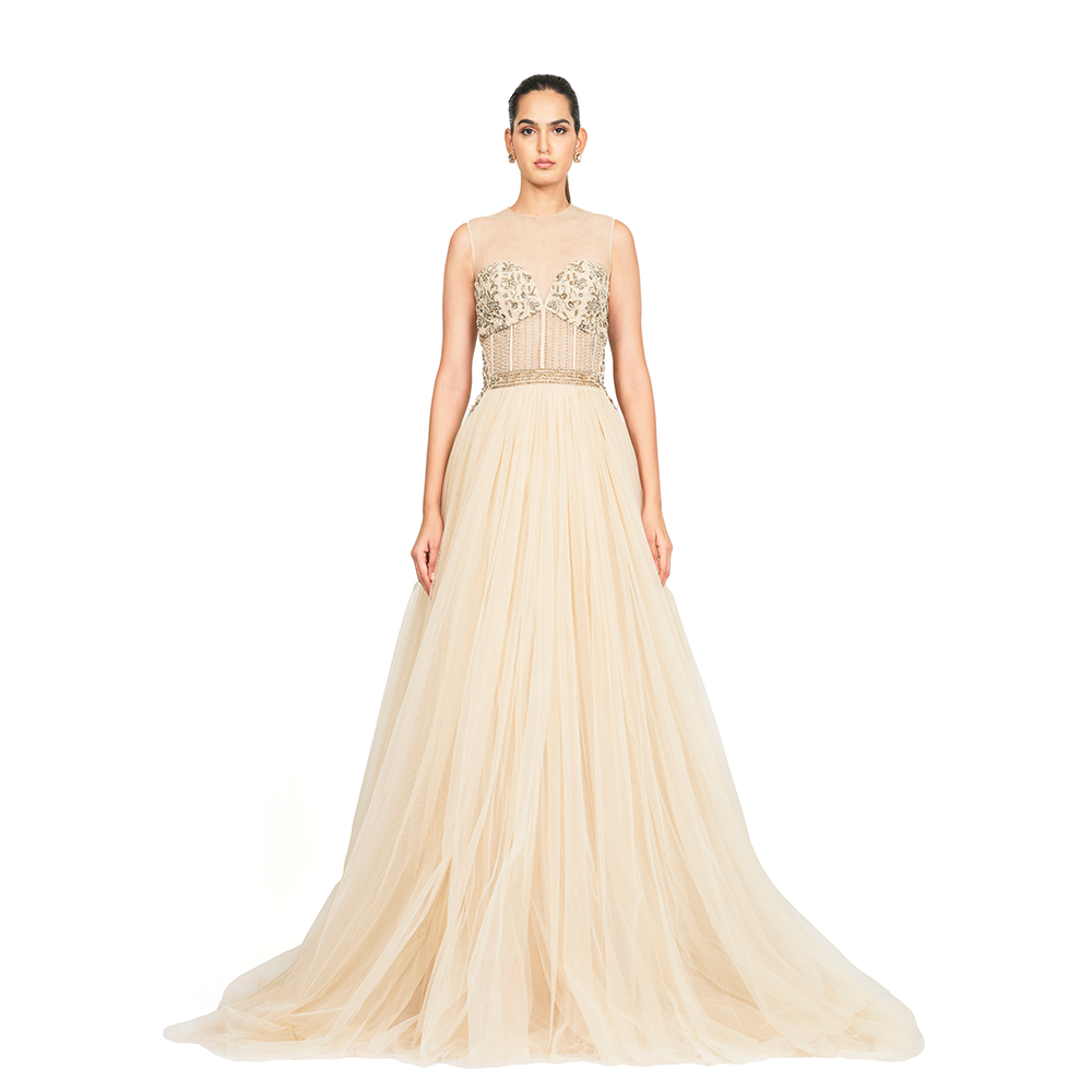 Hand Beaded Gown Net Flare